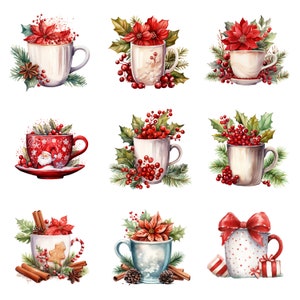 Watercolor Christmas Mugs Clipart, PNG Digital Files on Transparent ...