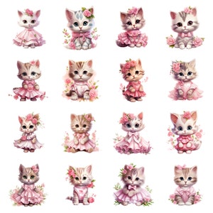Watercolor 43 Cute Kitten Clipart, PNG Individual Images on Transparent ...