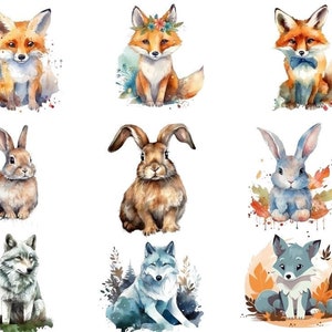 Watercolor Cute Forest Animals Clipart, PNG Images, Instant Download ...