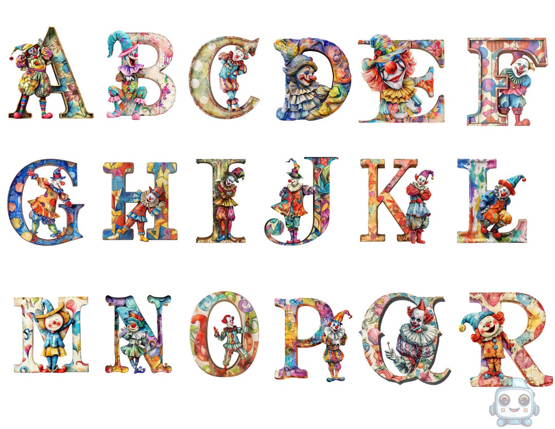 Watercolor Clown Alphabet Clipart, Circus Clipart, PNG Individual ...