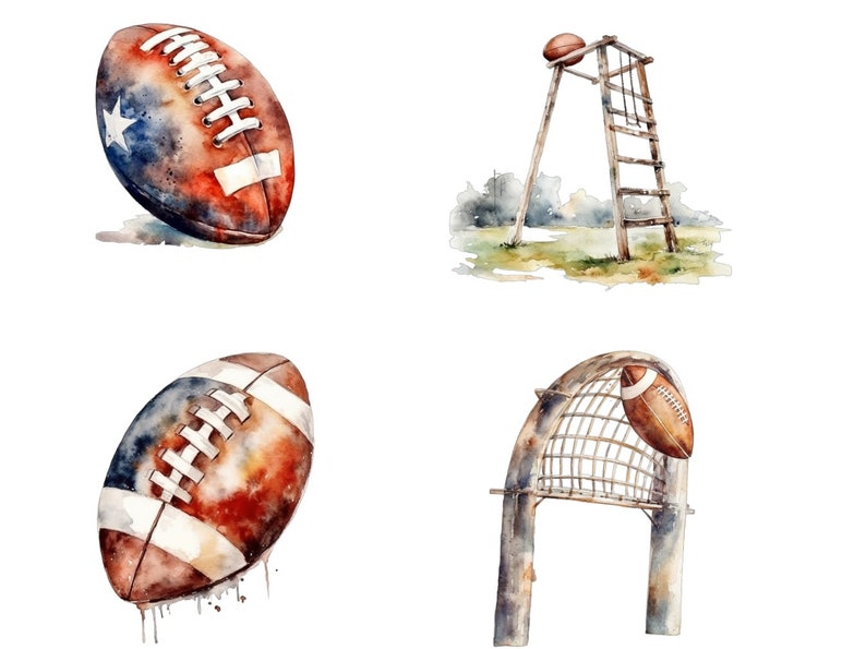 American Football Bundle, Watercolour, 16 PNG Images, Transparent ...