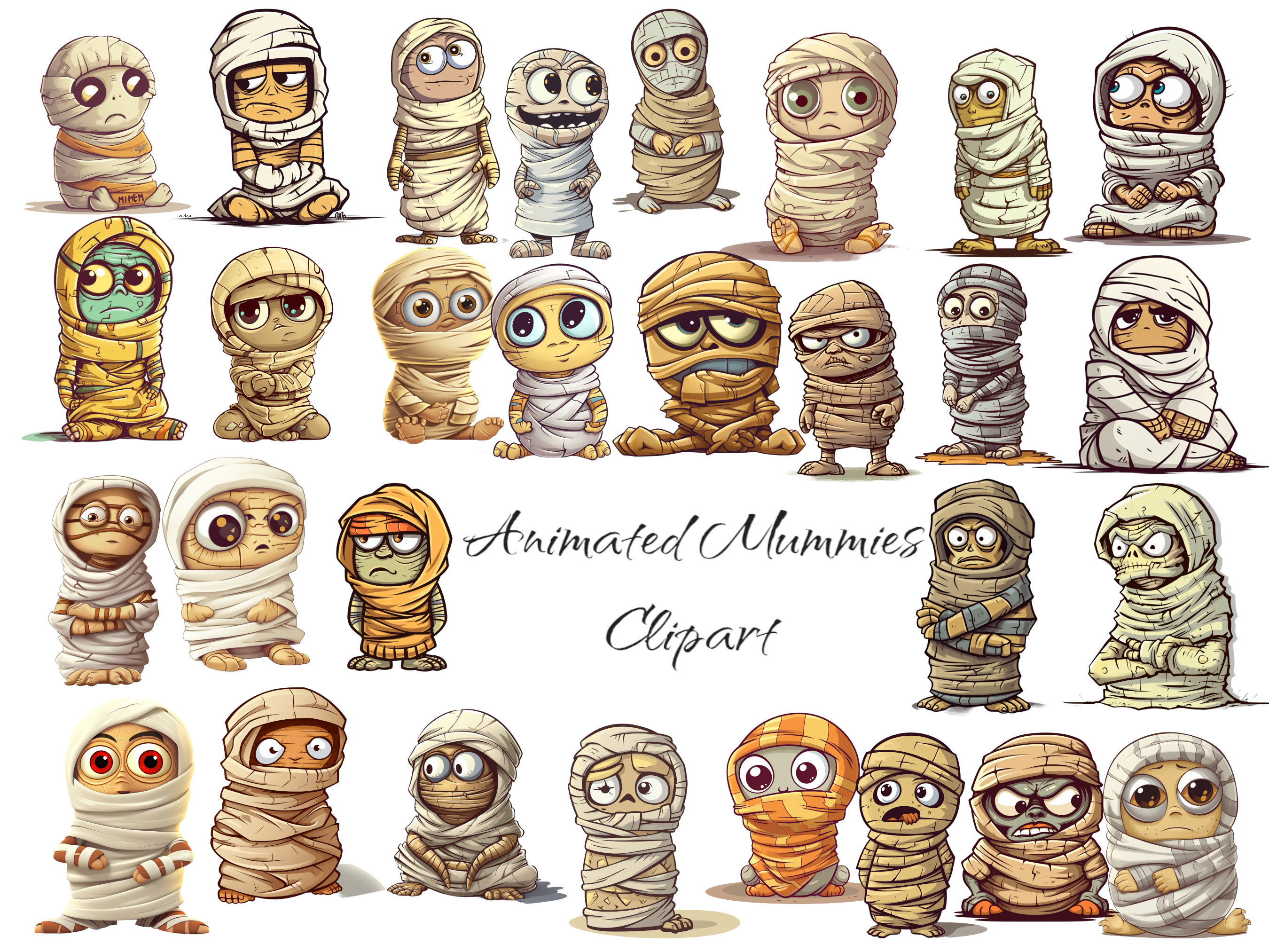Animated Mummies Clipart PNG Digital Files on a Transparent - Etsy ...
