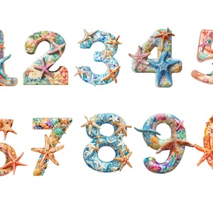 Watercolor Starfish Numbers Clipart, Transparent Background, High ...
