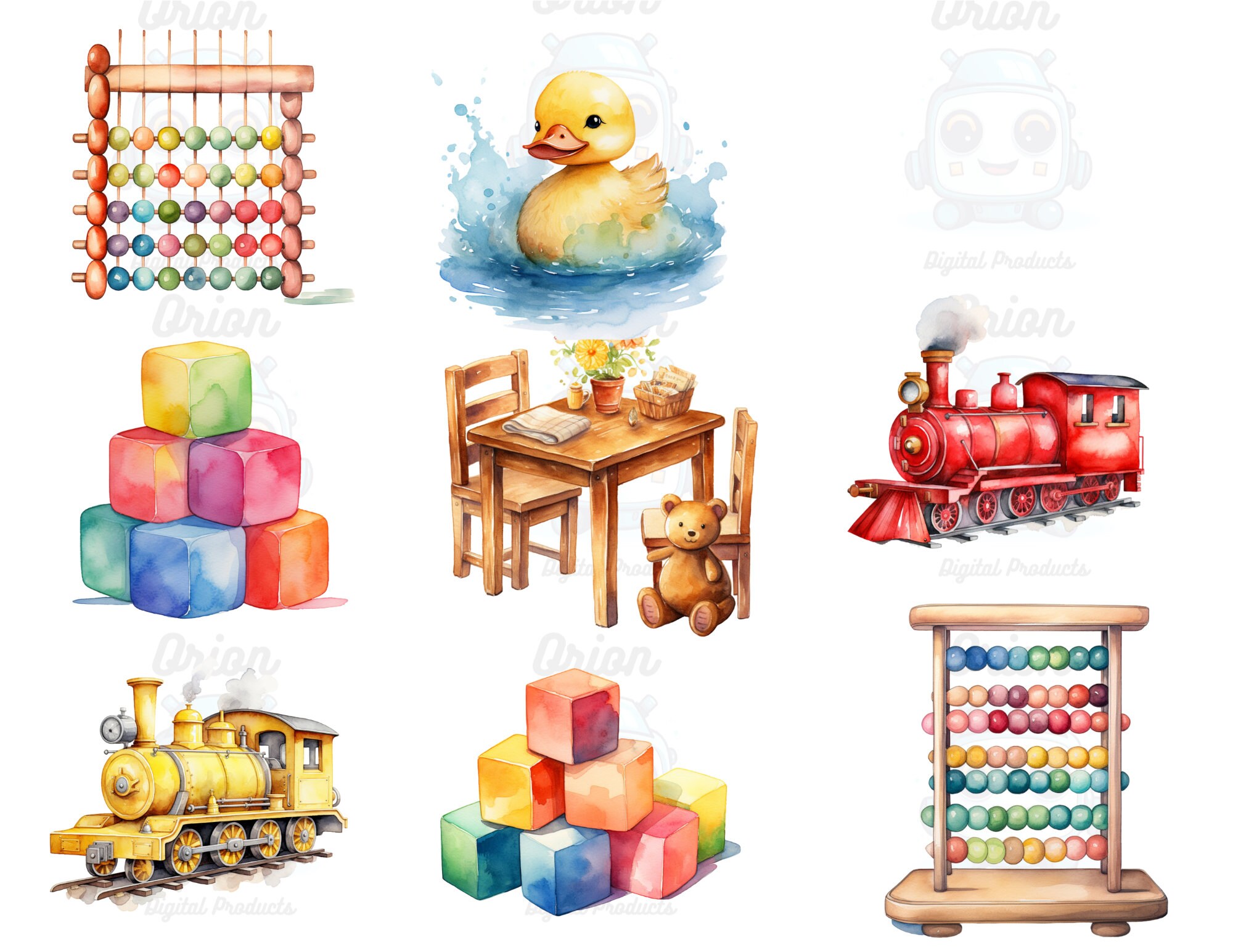Watercolor Toys Clipart, PNG Digital Files on a Transparent Background ...