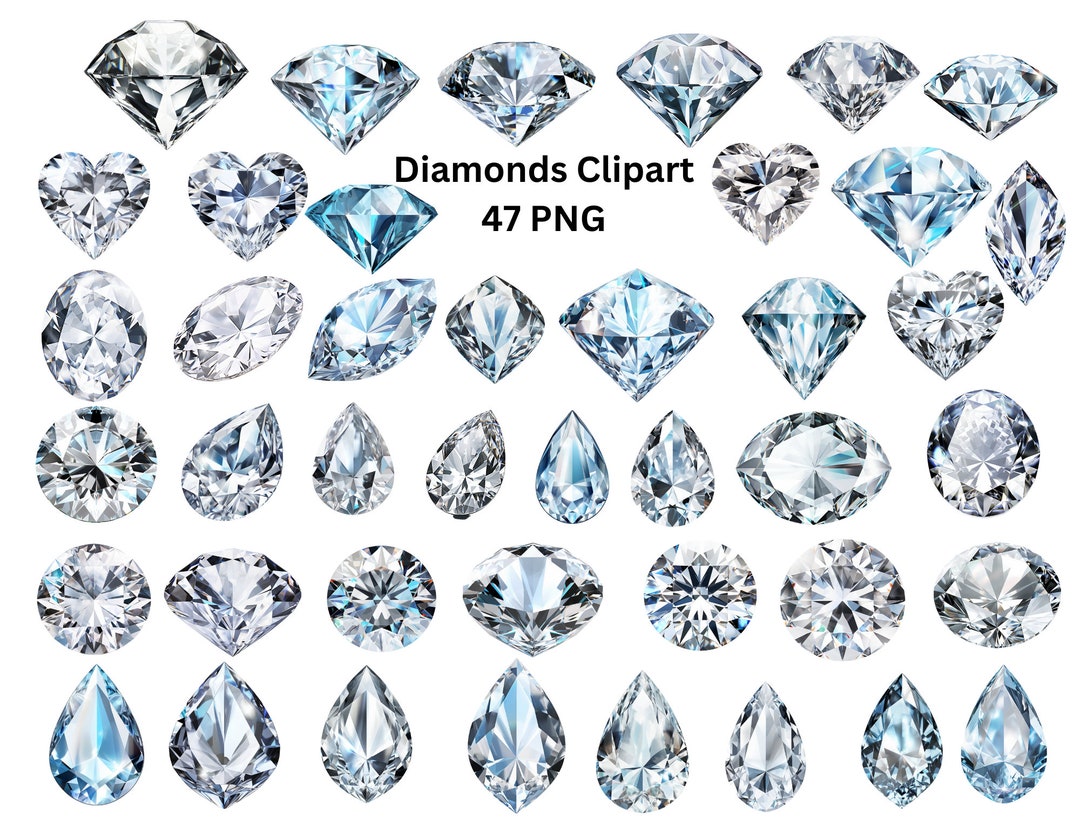 Diamonds Clipart, Gemstones Clipart Graphics, PNG Digital Files on a ...
