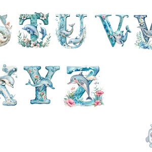 Watercolor Cute Dolphin Alphabet Clipart, Transparent Background, High ...