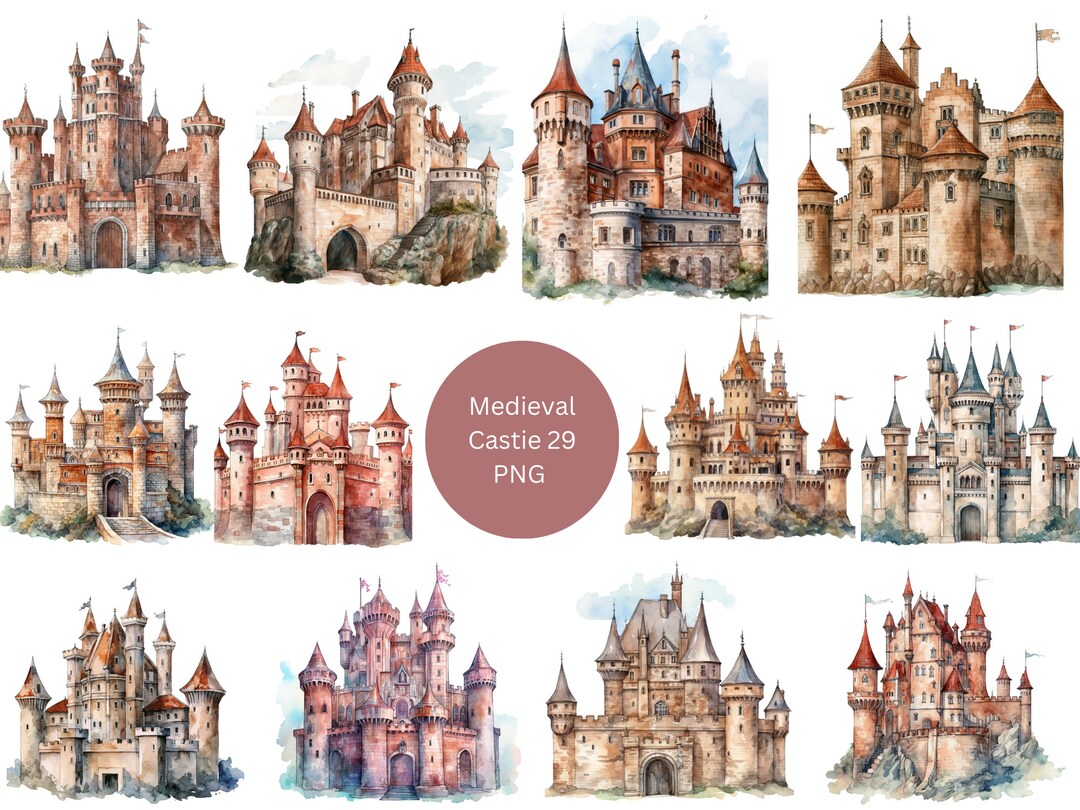 29 Medieval Castles Watercolor Clipart, Medieval Clipart, PNG ...