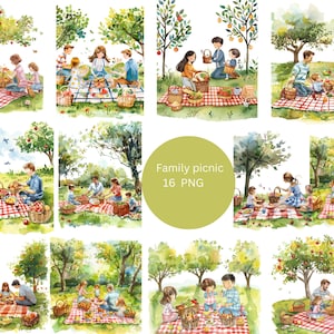 16 Family Picnics Watercolor Clipart, Family Clipart, PNG Individual ...