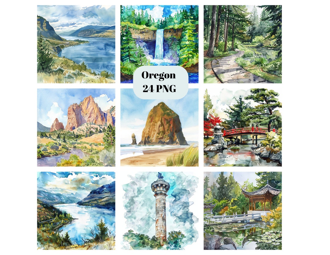 Watercolor Oregon Clipart, America Clipart, PNG Individual Images on ...