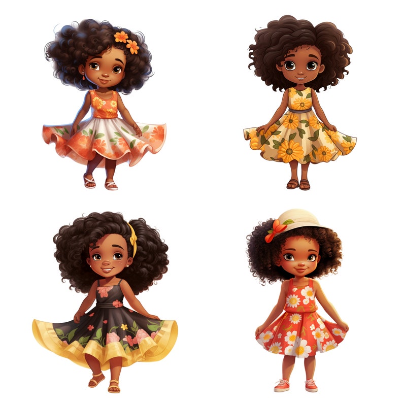 49 Cute Little Black Girls Clipart, Summer Vibes, PNG Individual Images ...