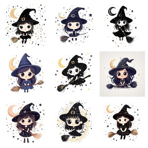 40 Cute Witches Clipart, Halloween Clipart, PNG Individual Images on ...