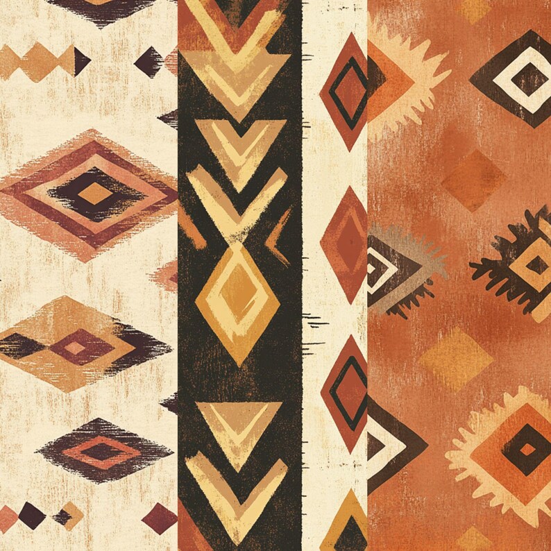 Boho Tribal Digital Paper - Terracotta Aztec Patterns, Ethnic Geometric ...