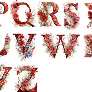 Watercolor Floral Red Alphabet Clipart , Floral Alphabet, Transparent ...