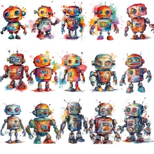 Watercolor Cute Robots Clipart, PNG Digital Images, Commercial Use ...