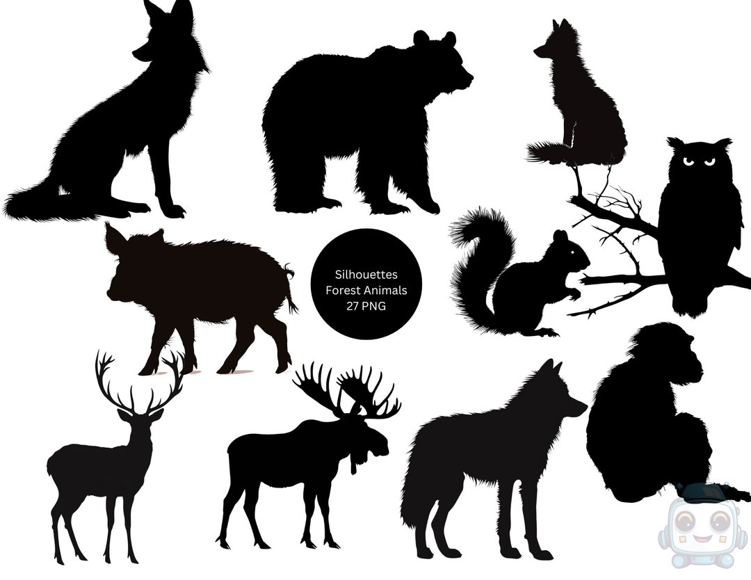 Forest Animals Silhouettes Clipart, PNG Individual Images on ...