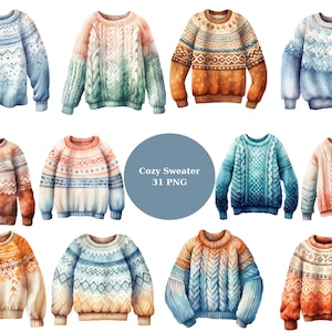 31 Cozy Sweaters Watercolor Clipart, Winter Clothes Clipart, PNG ...