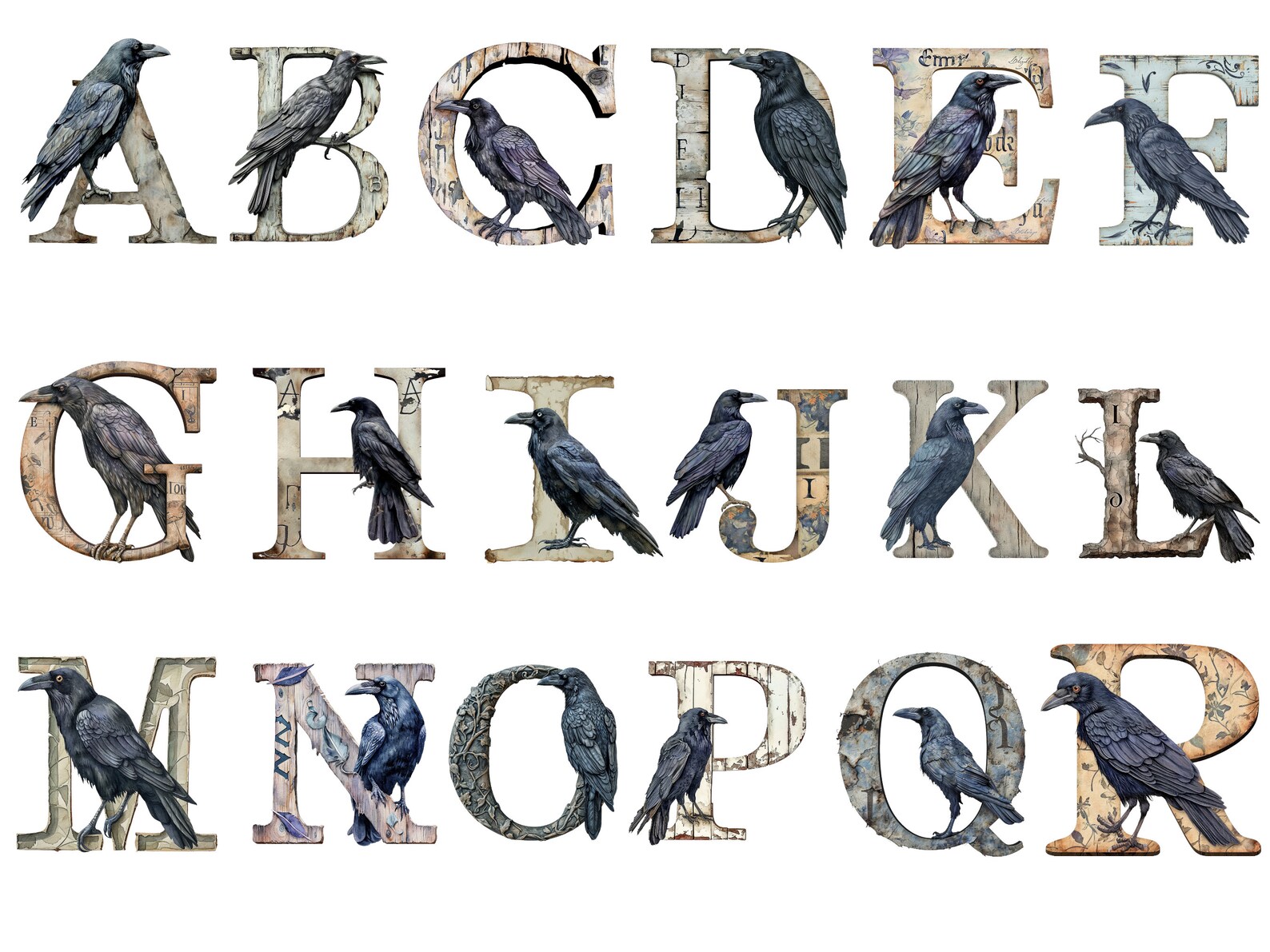 Watercolor Crow Alphabet , Crow Letters, PNG Images, Download for ...