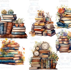 Watercolor Reading Clipart, Books, PNG Digital Files on a Transparent ...
