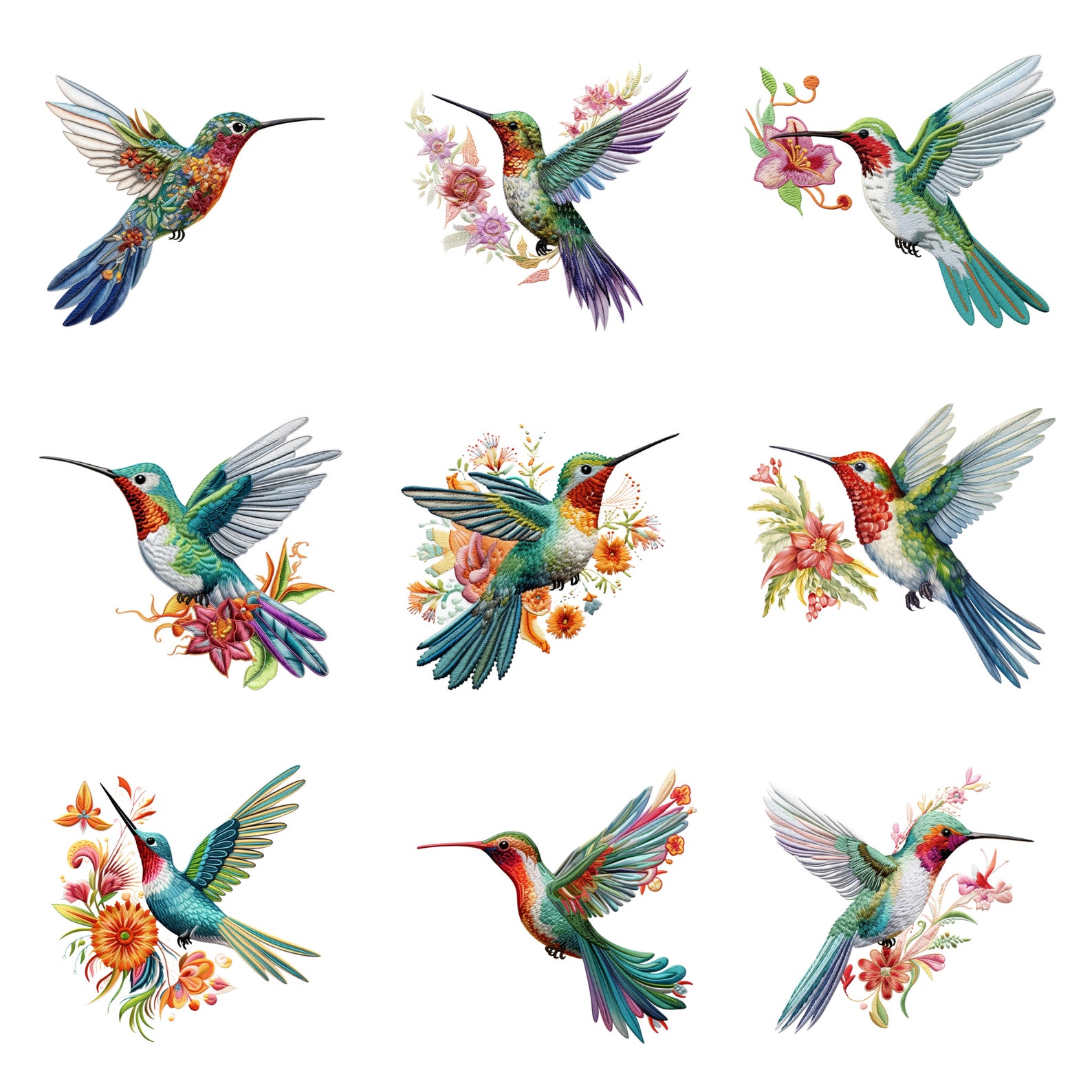 Embroidered Hummingbirds Clipart PNG Digital Files on a - Etsy