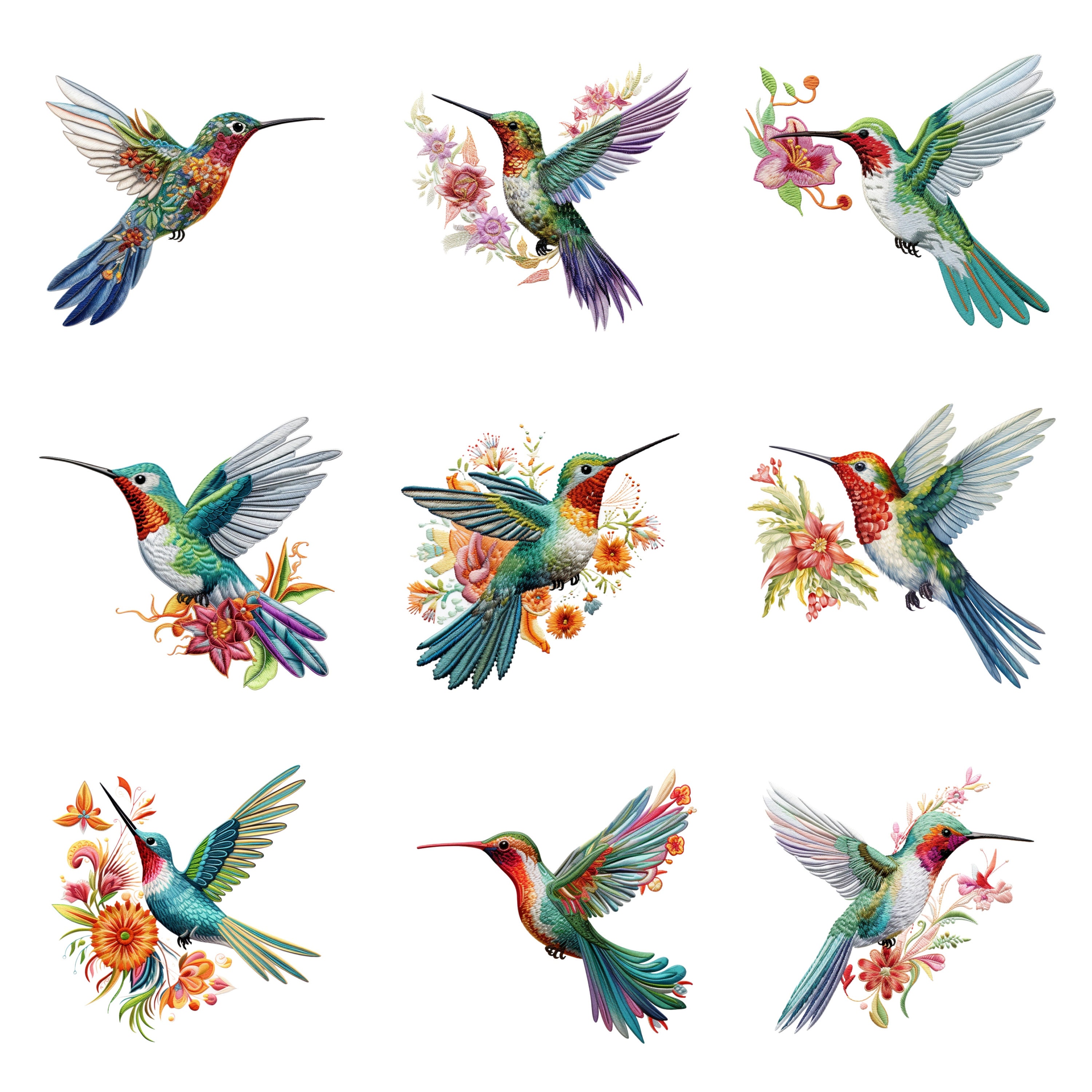 Embroidered Hummingbirds Clipart PNG Digital Files on a - Etsy