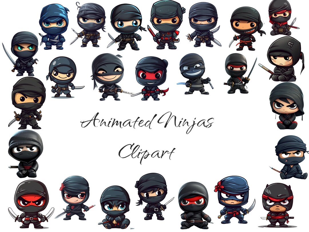 Animated Ninjas Clipart, PNG Digital Files on a Transparent Background ...