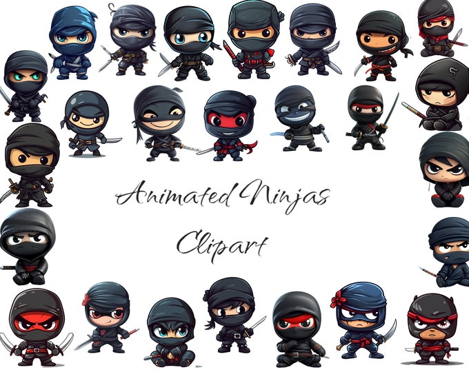Ninja Clipart Set -personal and Limited Commercial- Cute Boy Ninjas ...