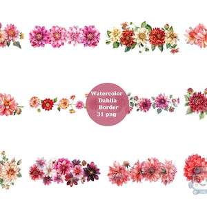 31 Dahlia Borders Watercolor Clipart, Floral Clipart, PNG Digital Files ...
