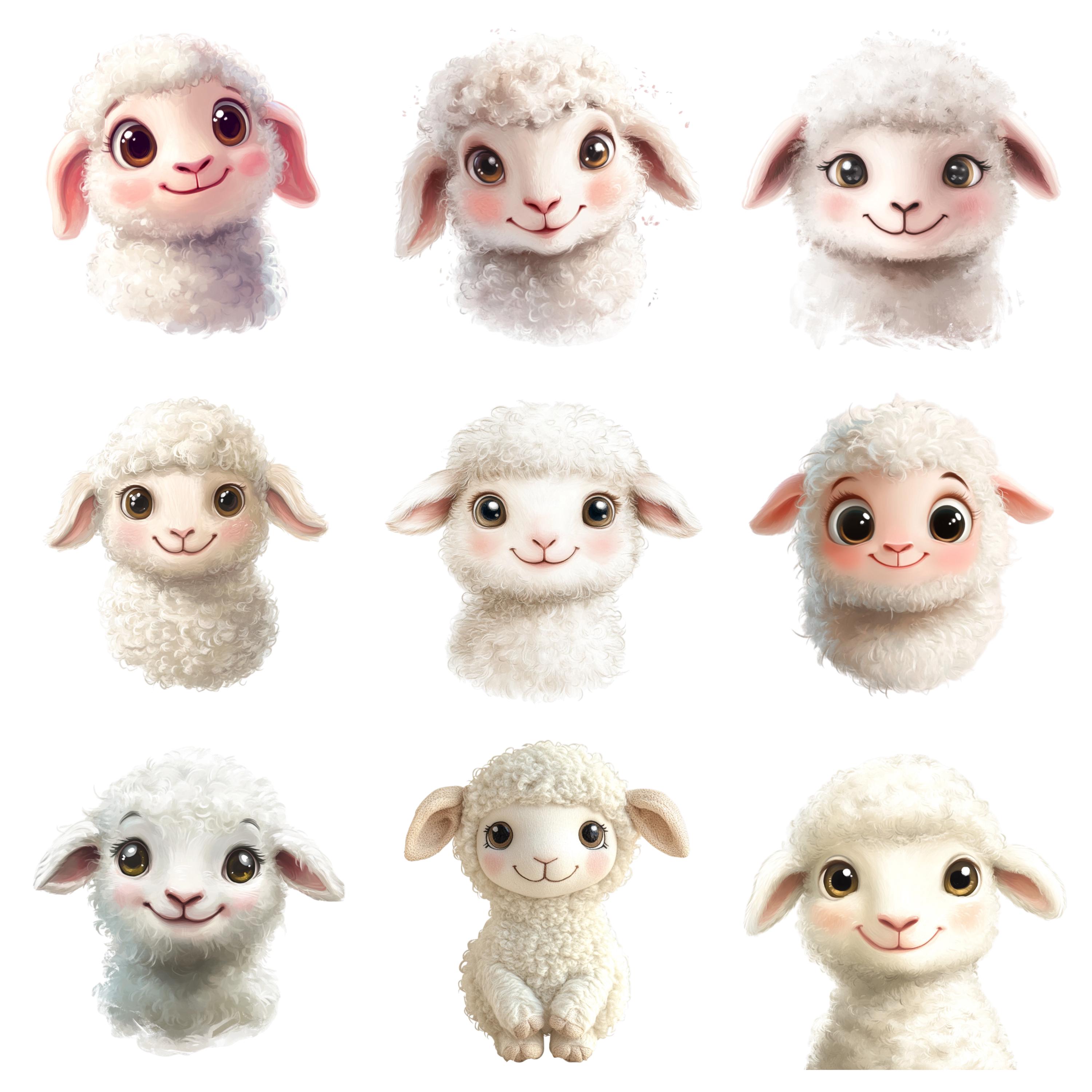 Cute Baby Lamb Faces Clipart, 42 Adorable Cartoon Sheep PNG ...