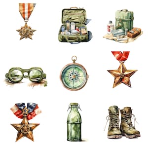 Watercolor Military Clipart, Army PNG Digital Files on Transparent ...