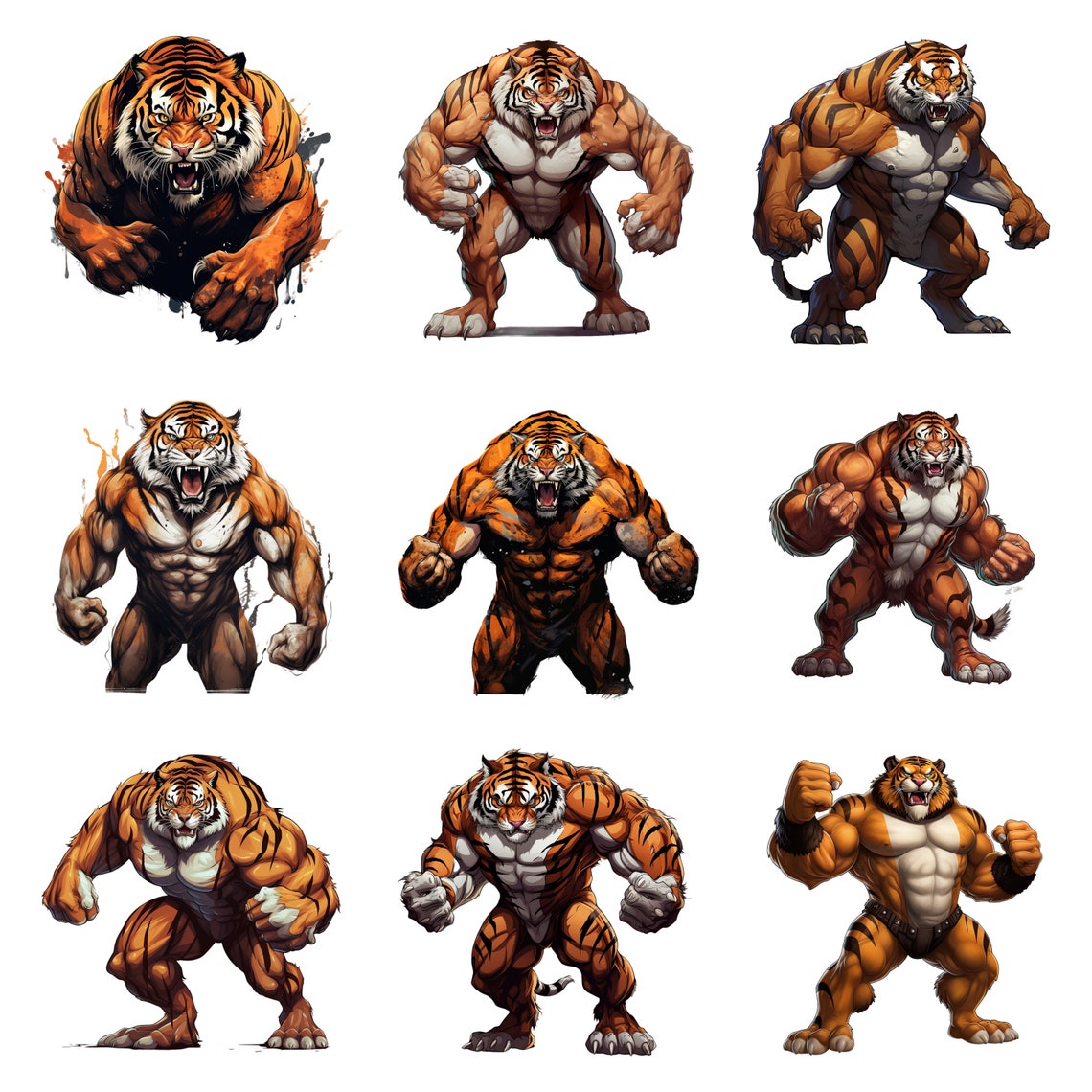 Muscle Tigers Clipart, Animation PNG, Digital Files on Transparent ...