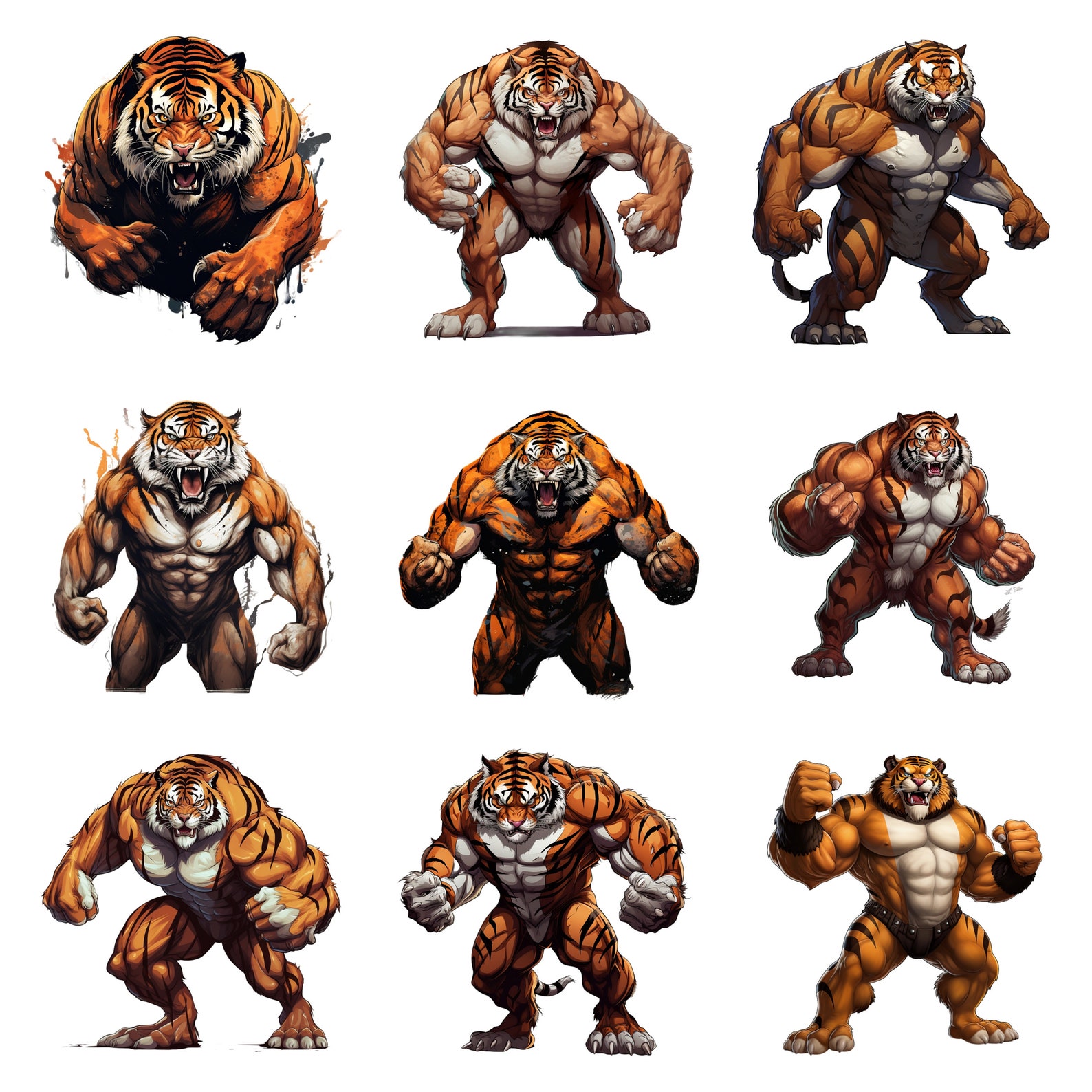 Muscle Tigers Clipart, Animation PNG, Digital Files on Transparent ...