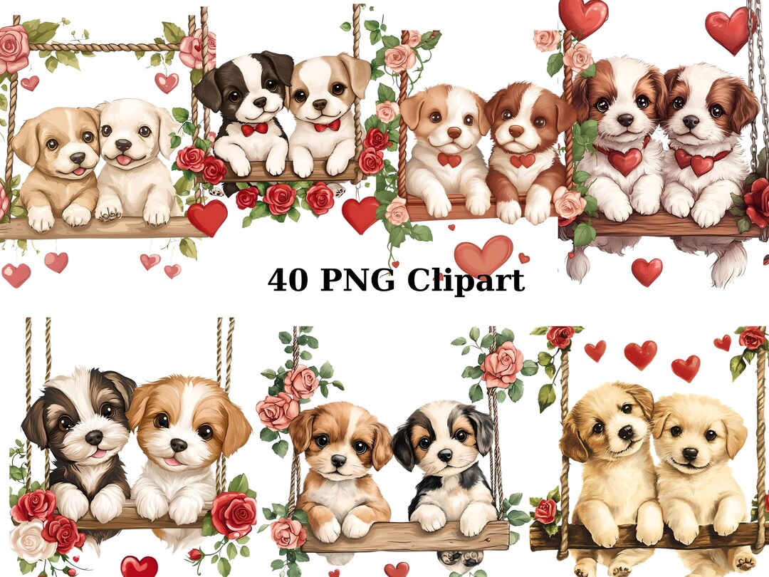 40 Puppies in Love Watercolor Clipart, Animals Clipart, PNG Individual ...