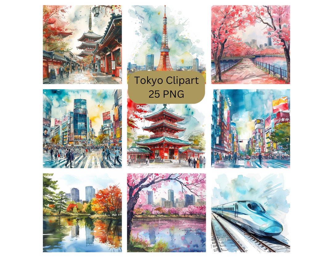 Watercolor Tokyo Clipart, Beautiful Japan PNG Individual Images on ...