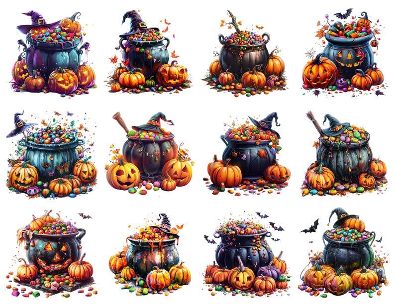 Witch's Cauldron With Candies , Watercolor Clipart, Halloween Clipart ...
