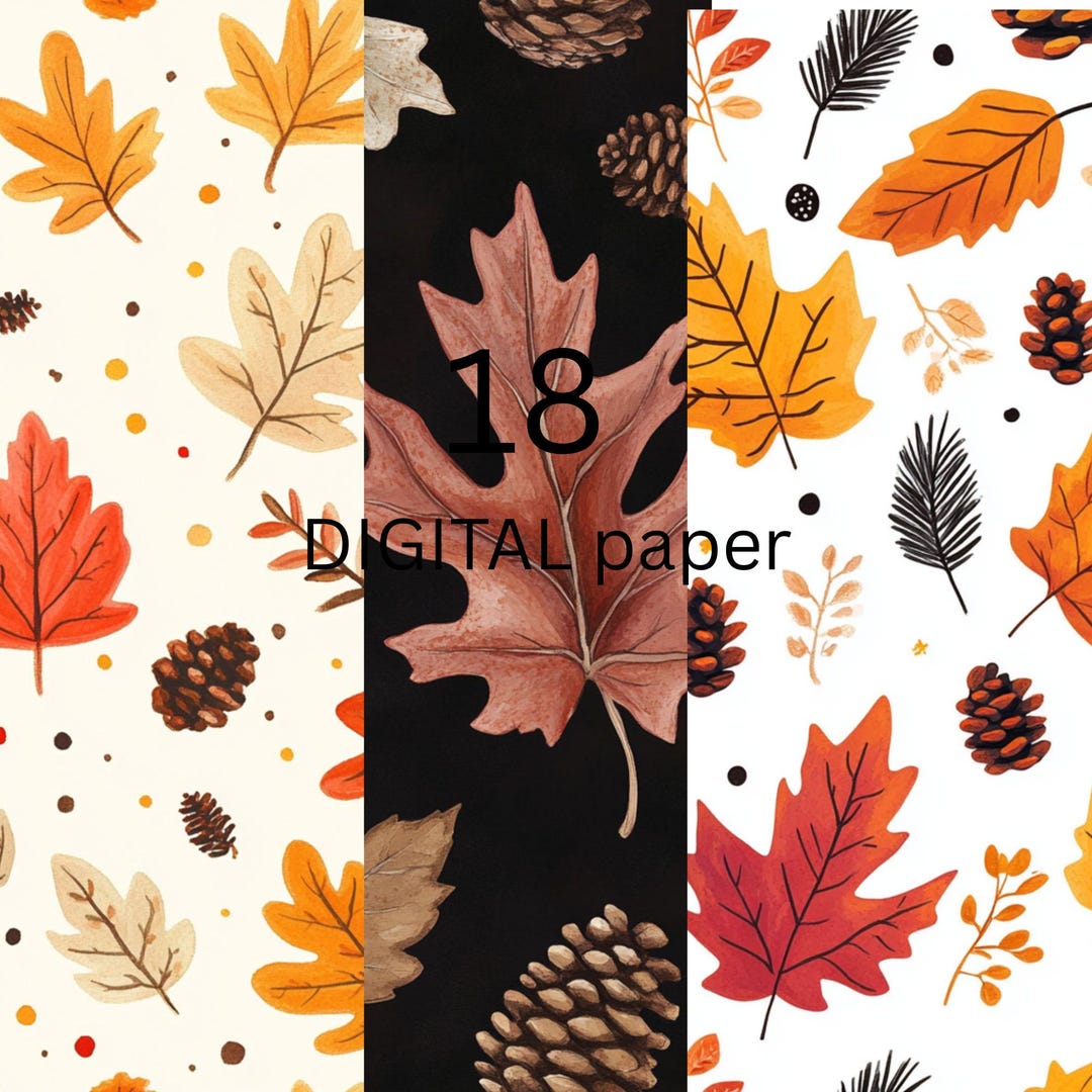 Autumn Leaves and Pinecones Digital Paper Bundle - Fall Nature ...