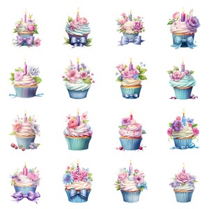 Watercolor Birthday Cupcake Clipart, Birthday, PNG Individual Images on ...