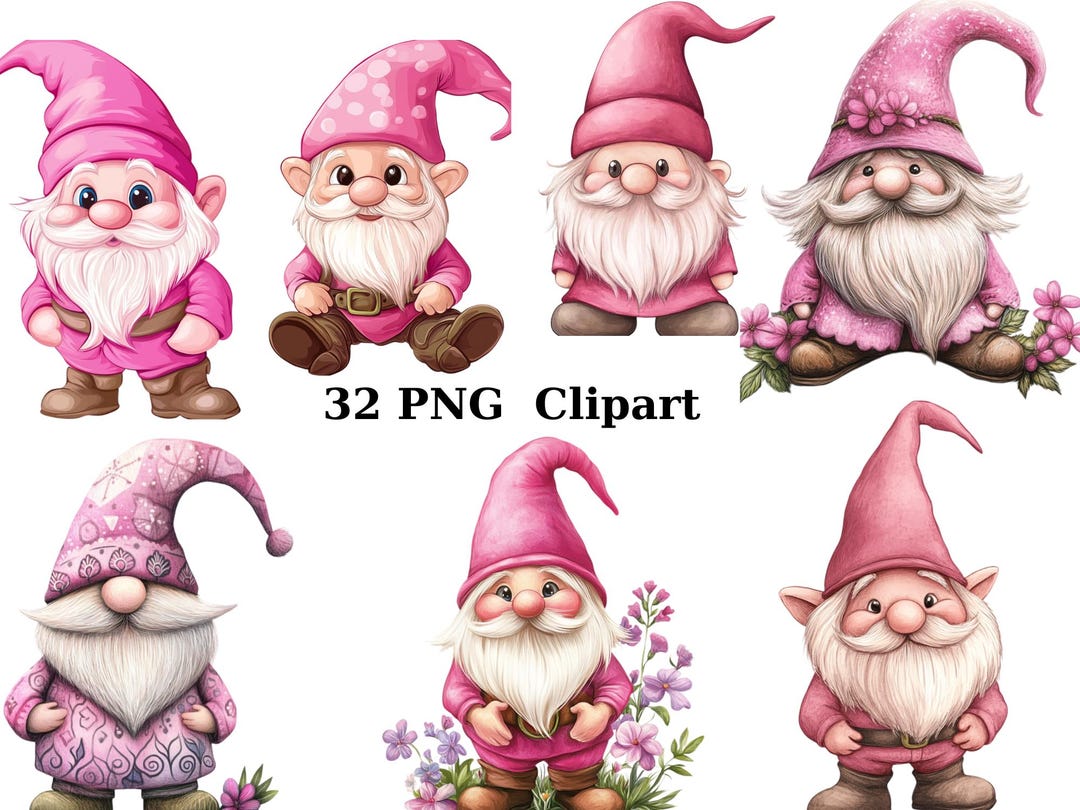32 Pink Gnomes Clipart, Gnome Clipart, PNG Individual Images on ...