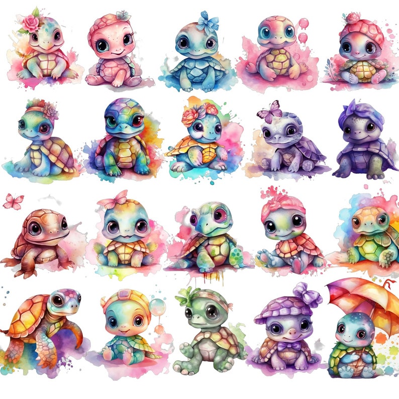Watercolor Cute Turtles Clipart PNG Digital Images - Etsy