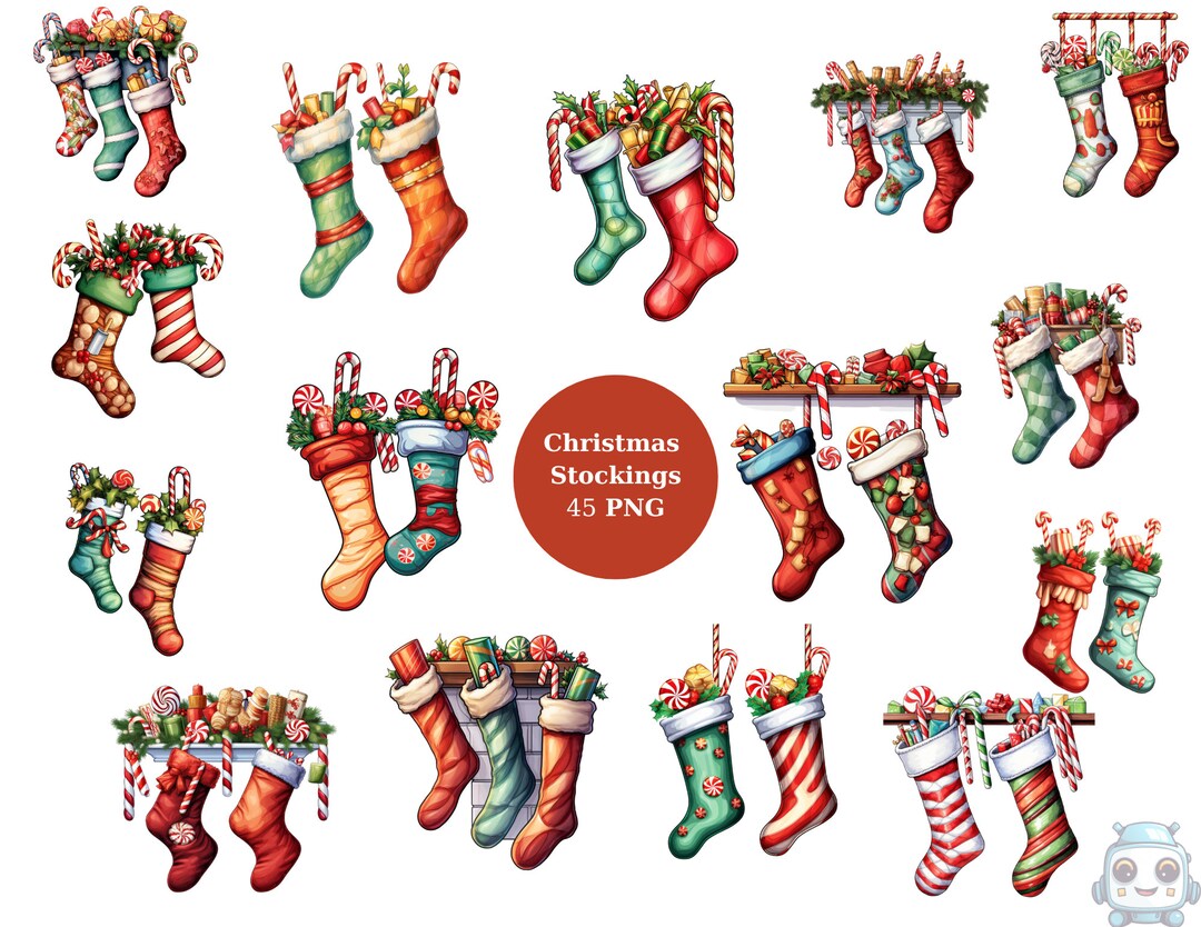 45 Christmas Stockings Watercolor Clipart, Christmas Clipart, PNG ...