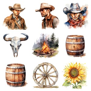 Watercolor 38 Western Clipart, Texas Cowboy, PNG Individual Images on ...
