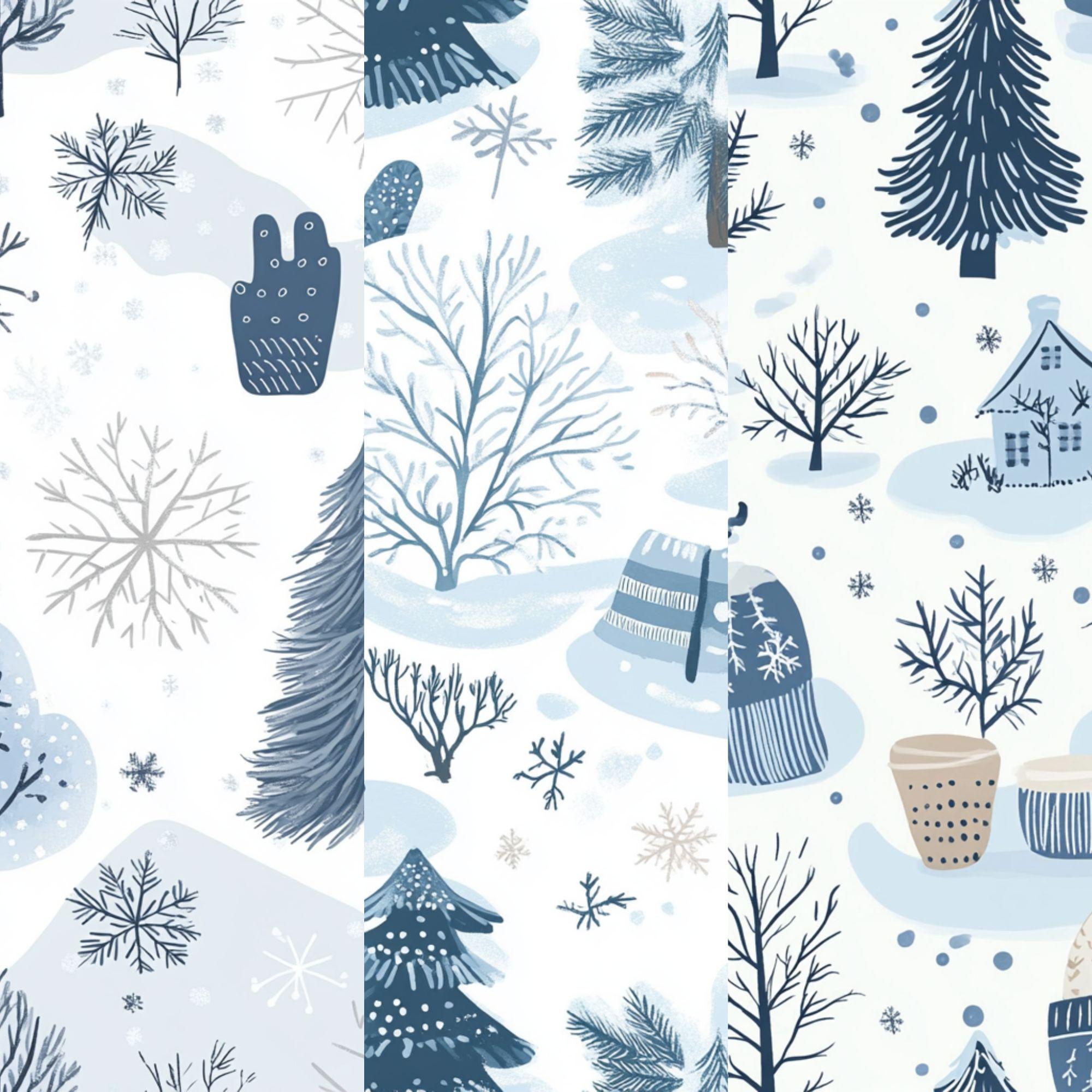 Winter Trees and Snowflakes Digital Paper Pack - Blue Frosty ...