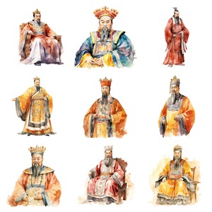 28 Chinese Emperors Watercolor Clipart, China Clipart, PNG Individual ...