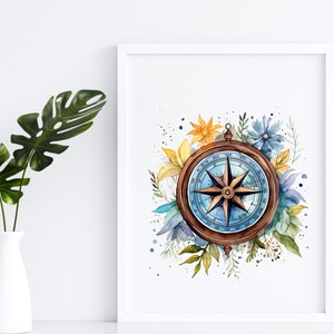 30 Compasses Watercolor Clipart, Navigation Clipart, PNG Individual ...