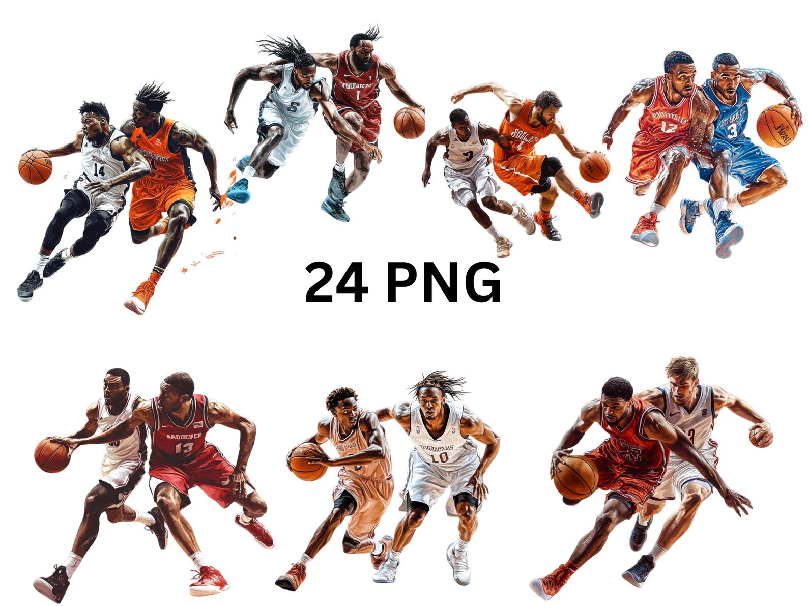 Basketball Players Clipart | 24 PNG Digital Basketball Players ...