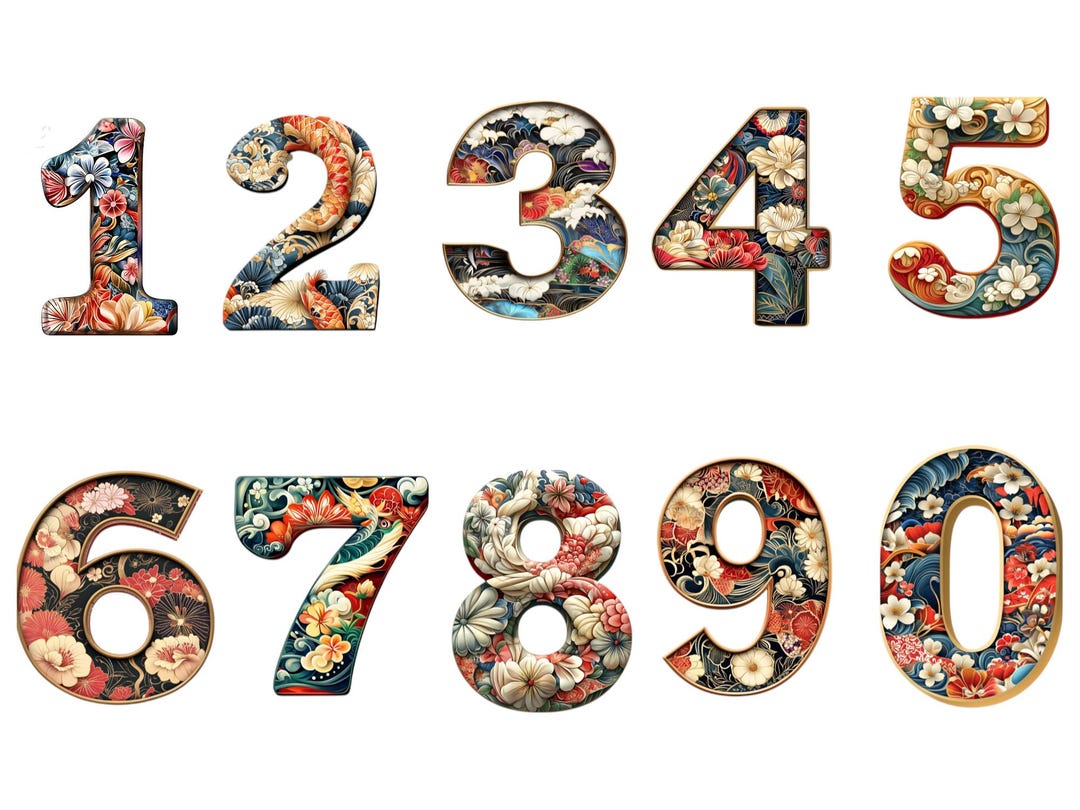 Japanese Floral Numbers PNG Clipart | Elegant Decorative Number Set ...