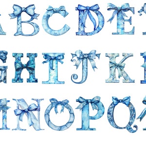 Watercolor Blue Bow Alphabet, Bow Letter Instant Download for ...