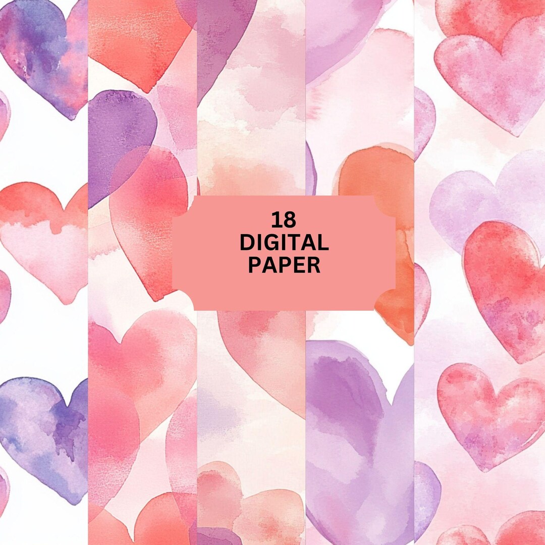 Hearts Digital Paper, Romantic Pink and Purple Valentine Scrapbook ...