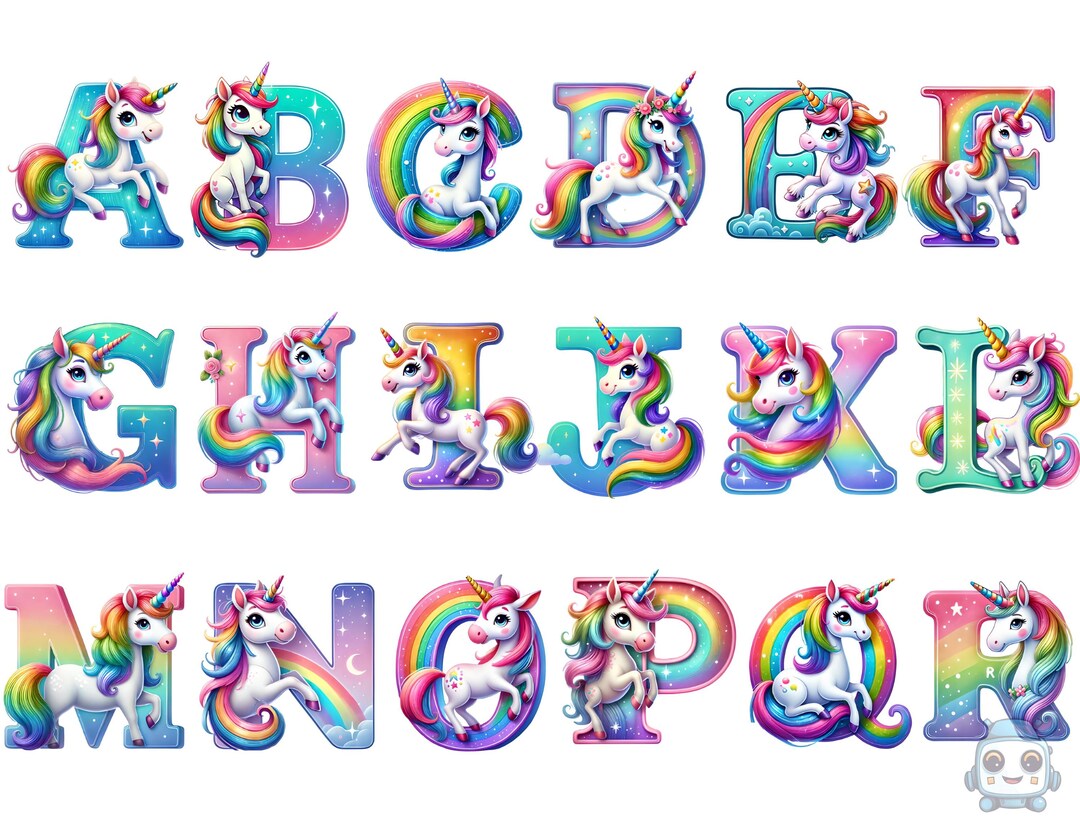 Magical Unicorn Alphabet Clipart | Rainbow Letters | Cute Unicorns ...
