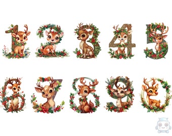 Christmas Reindeer Alphabet Clipart: A-Z Letters, 0-9 Numbers (PNG ...