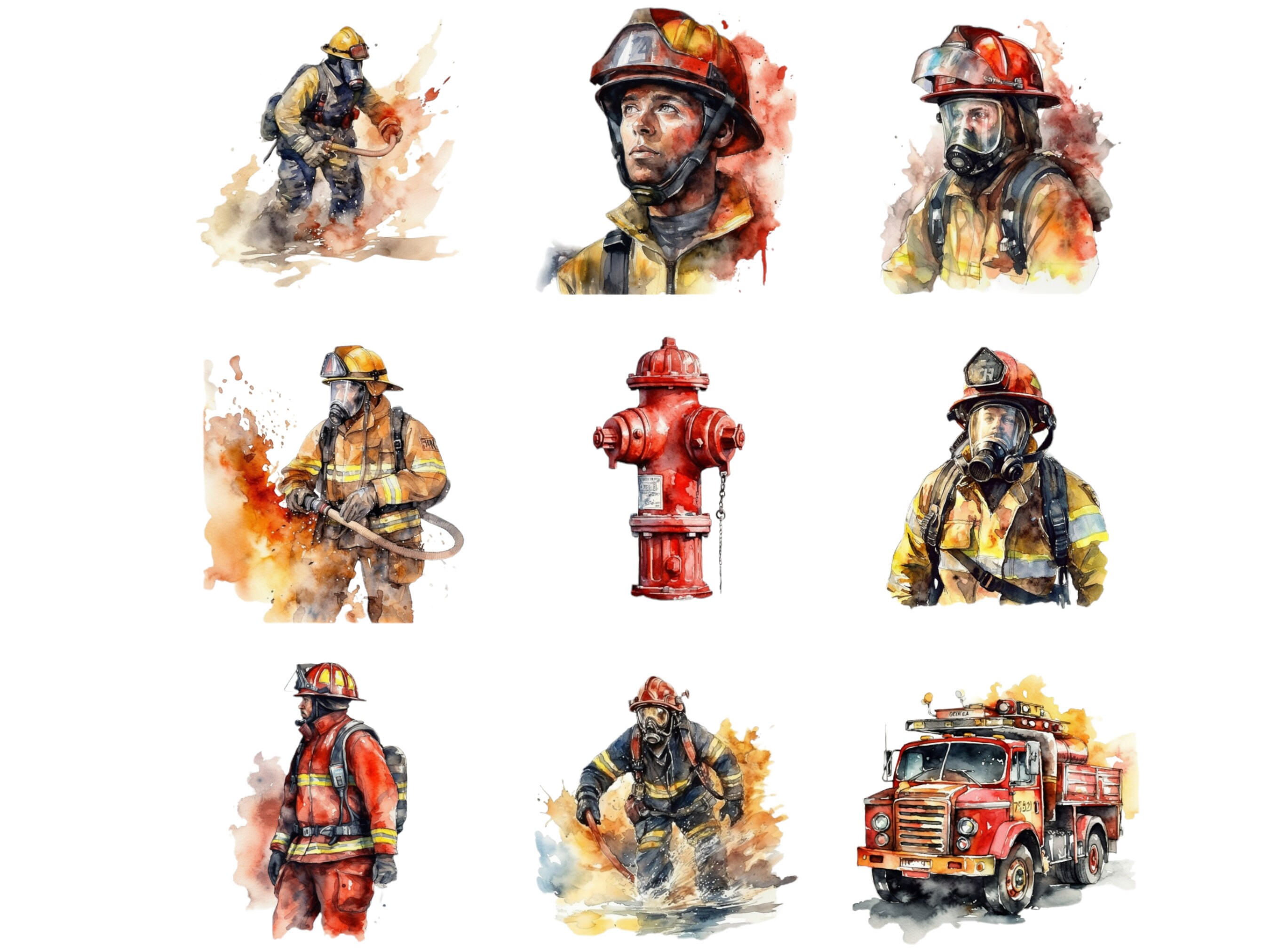 Watercolor Firefighters Clipart 23 PNG Images Junk Journal - Etsy
